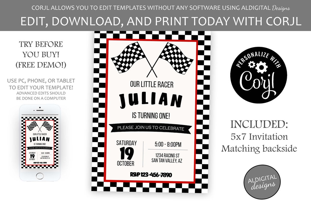 Race Car Invitation, Racing Invitation, Racing Birthday Invitation ...