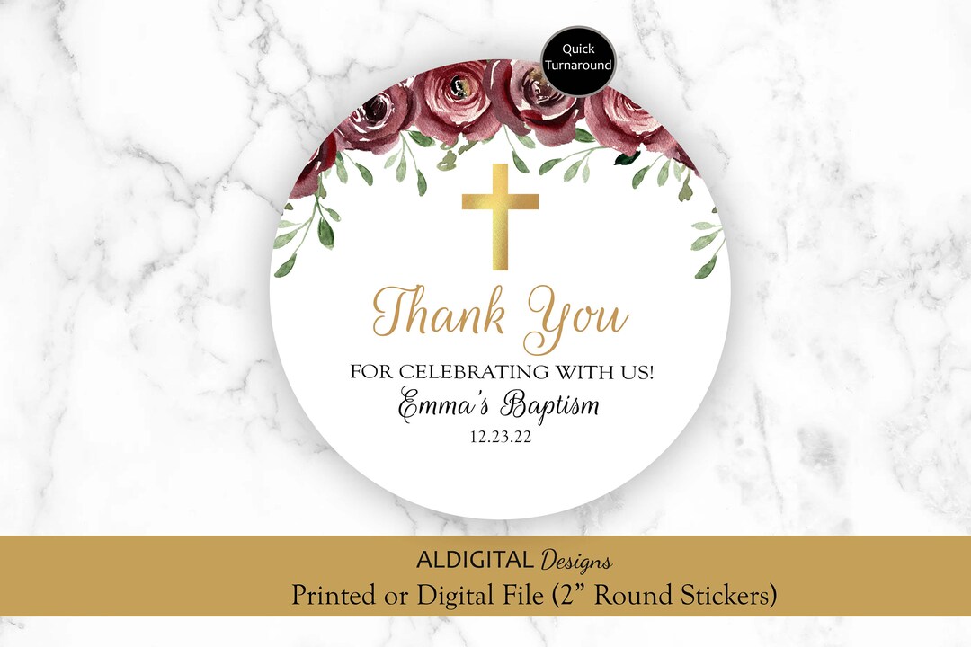 Baptism Stickers, Burgundy Baptism Stickers, Baptism Favor Stickers ...