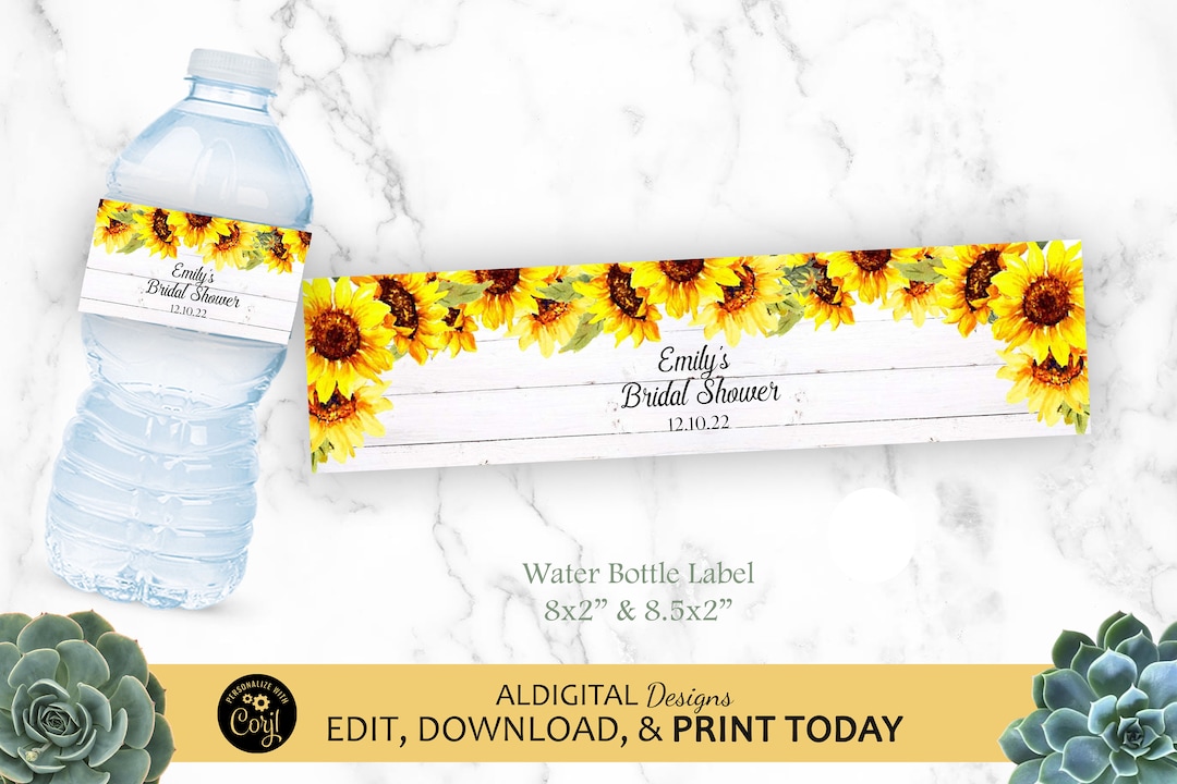 Sunflower Water Bottle Labels, Sunflower Water Bottle Label, Sunflower ...