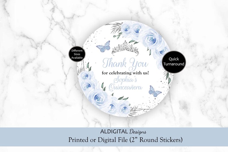Blue Favor Tags, Blue Neutral Quinceanera Favor Tags, Blue Dress Favor ...