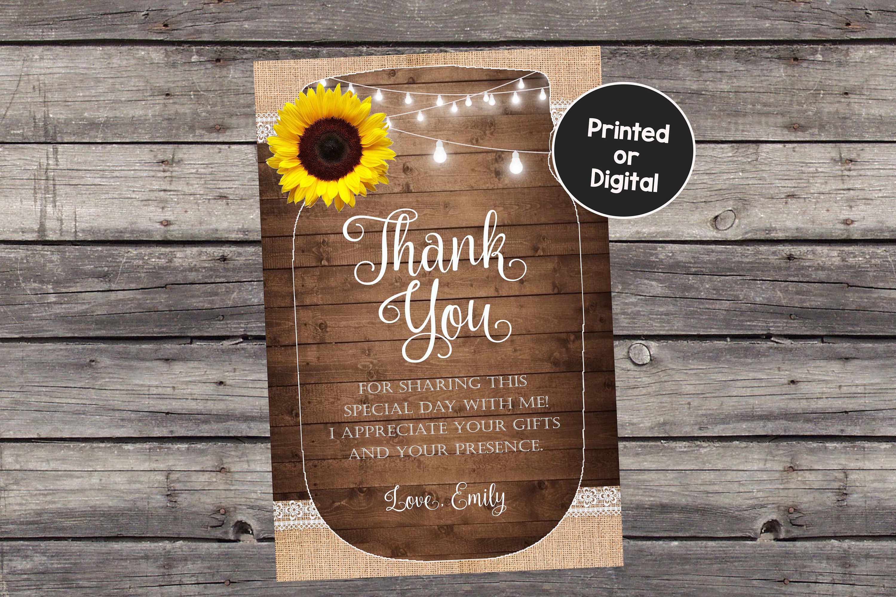 Rustic Thank You Card Thank You Card Wedding Thank You Card | Etsy