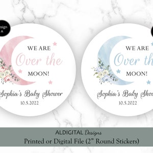 Over the Moon Stickers, Moon Baby Shower Stickers, Over the Moon Favor ...