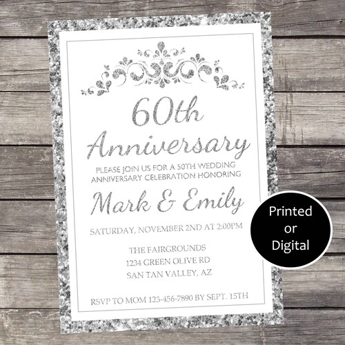 Silver Wedding Anniversary Invitation Wedding Anniversary - Etsy