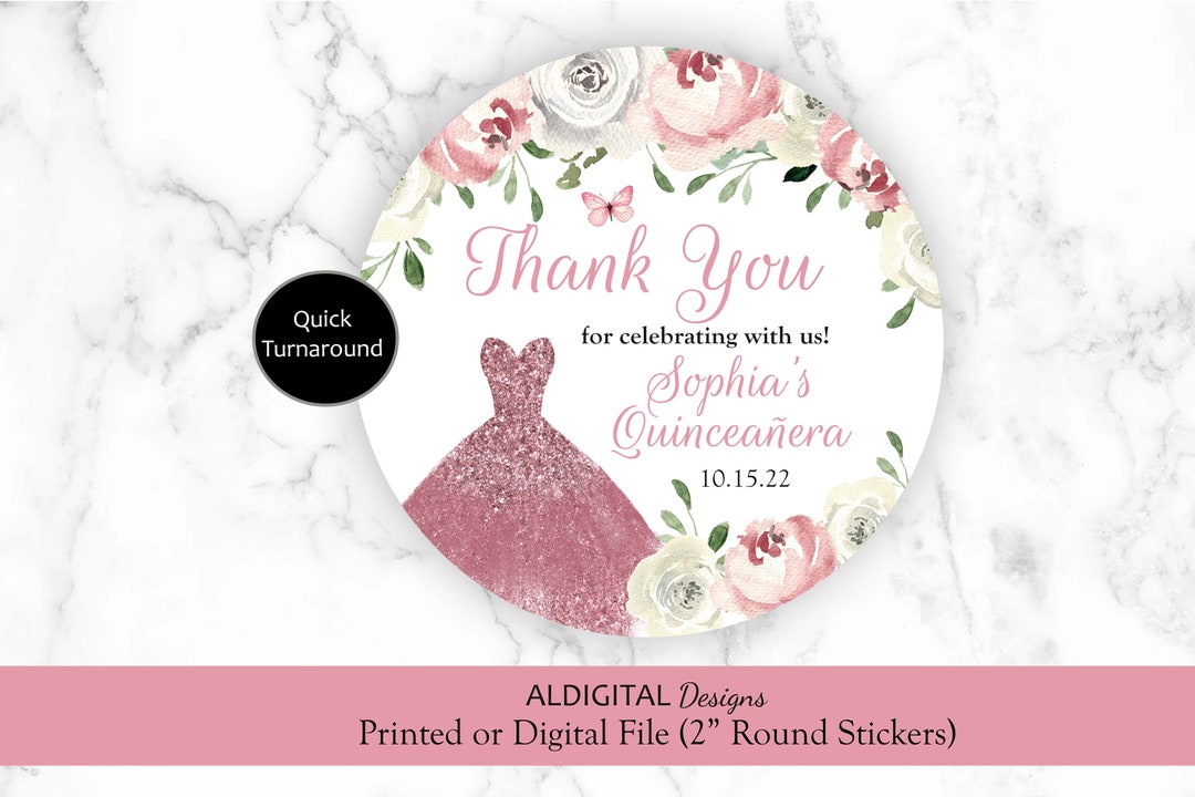Quinceanera Pink Floral Stickers, Quinceanera Pink Butterfly Floral ...