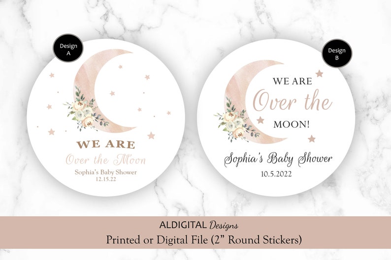 Over the Moon Stickers Moon Baby Shower Stickers Over the - Etsy