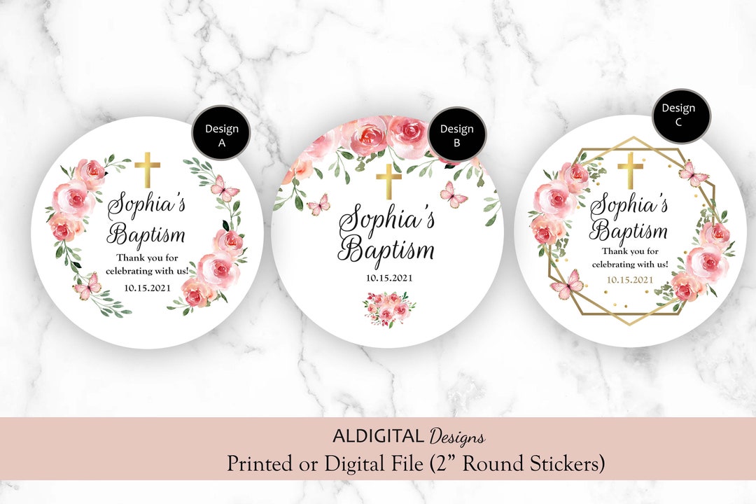 Baptism Thank You Stickers, Baptism Pink Favor Stickers, Baptism Pink ...