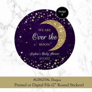 Over the Moon Stickers, Moon Baby Shower Stickers, Over the Moon Baby ...