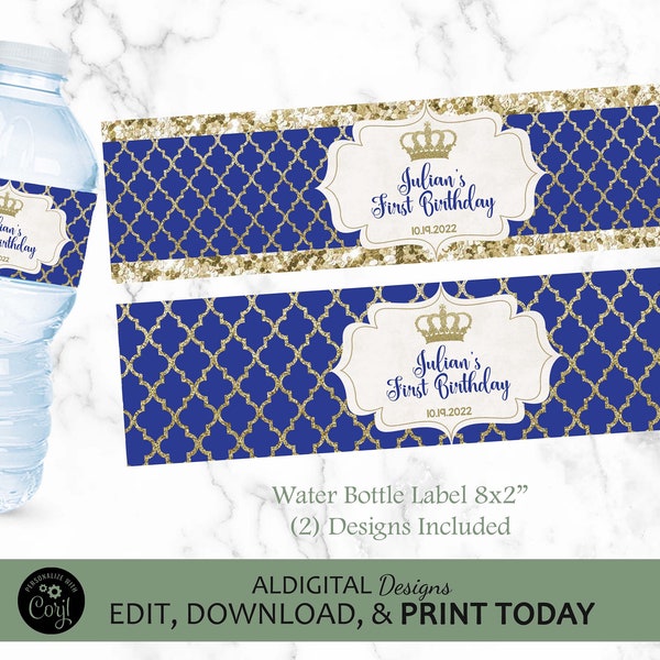 Royal Blue and Gold Water Bottle Labels Royal Blue and Gold Birthday - Etsy