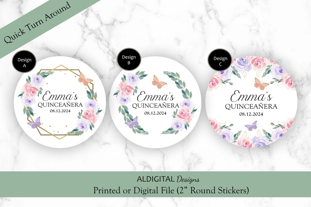Quinceanera Pink Floral Stickers, Quinceanera Pink Butterfly Floral ...