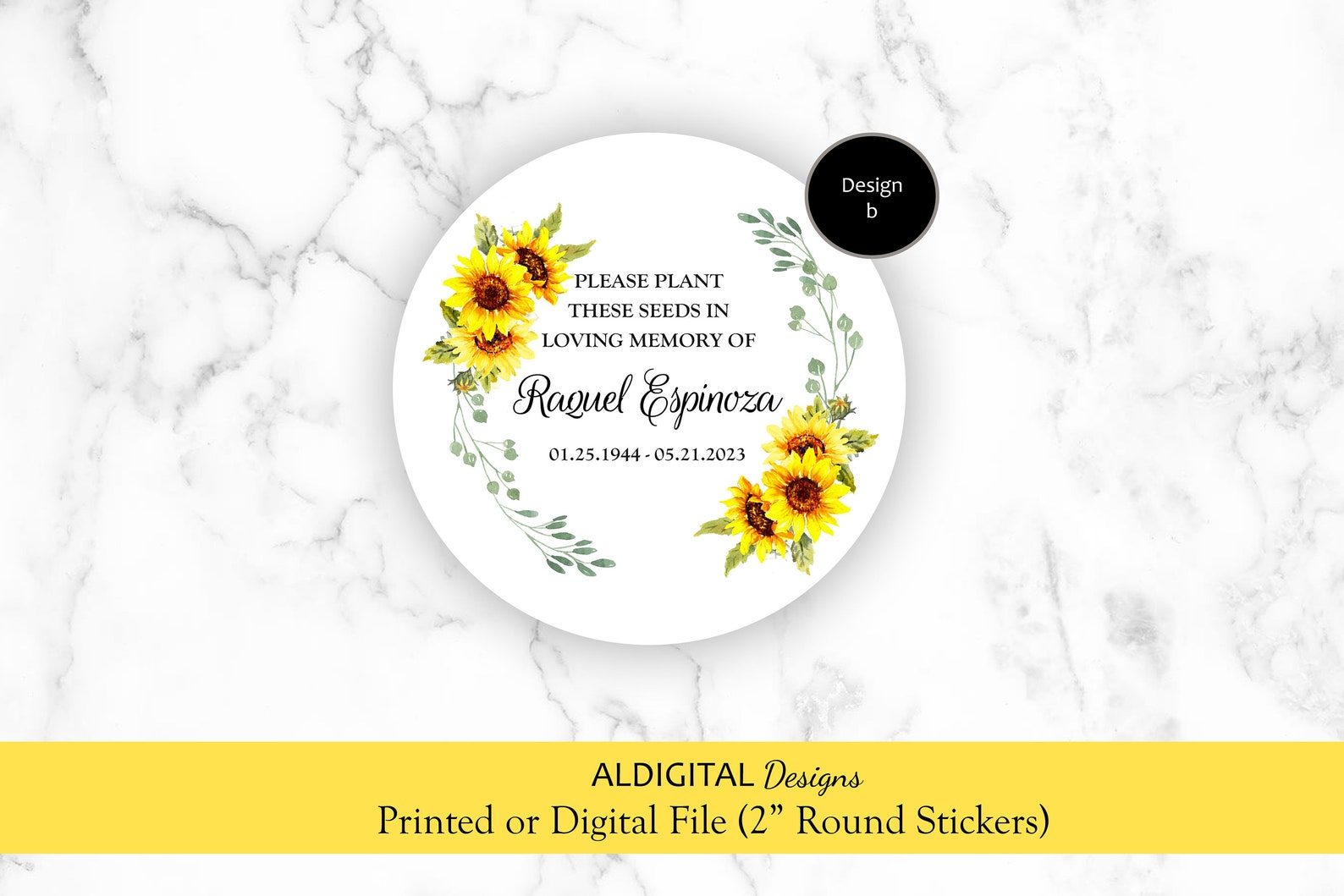 Funeral Memorial Stickers, Funeral Sunflower Memorial Favor Stickers ...