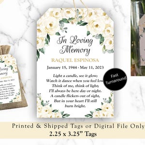 Funeral Favor Tag, Funeral Candle Favor Tag, Funeral Memorial Ivory ...