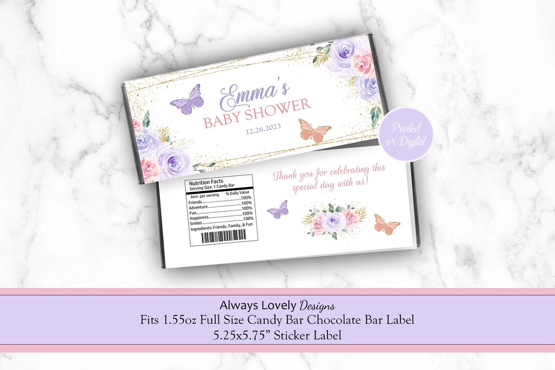 Butterfly Candy Bar Label, Chocolate Bar Label, Butterfly Candy Bar ...