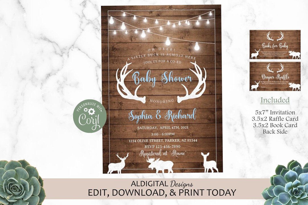 Deer Baby Shower Invitation, Little Buck Baby Shower Invitation ...