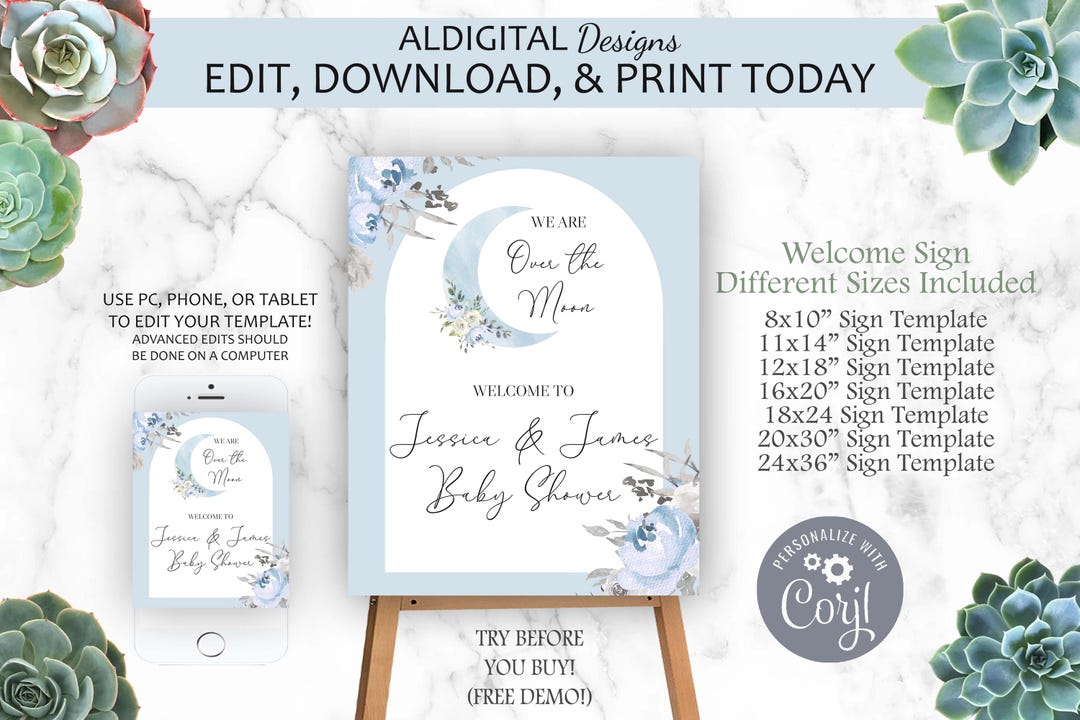 Over the Moon Welcome Sign, Moon Welcome Sign, Moon Welcome Poster ...