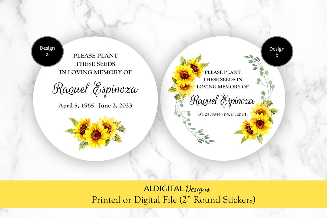 Funeral Memorial Stickers, Funeral Sunflower Memorial Favor Stickers ...