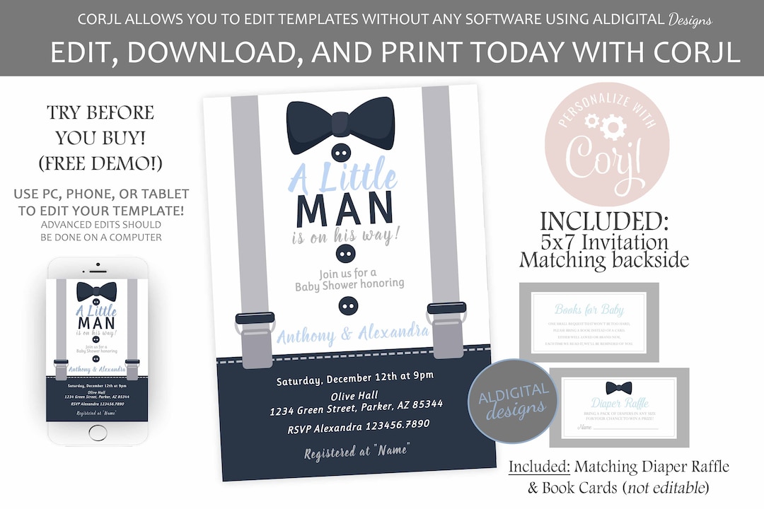 Little Man Baby Shower Invitation, Little Man Invitation, Little Man ...