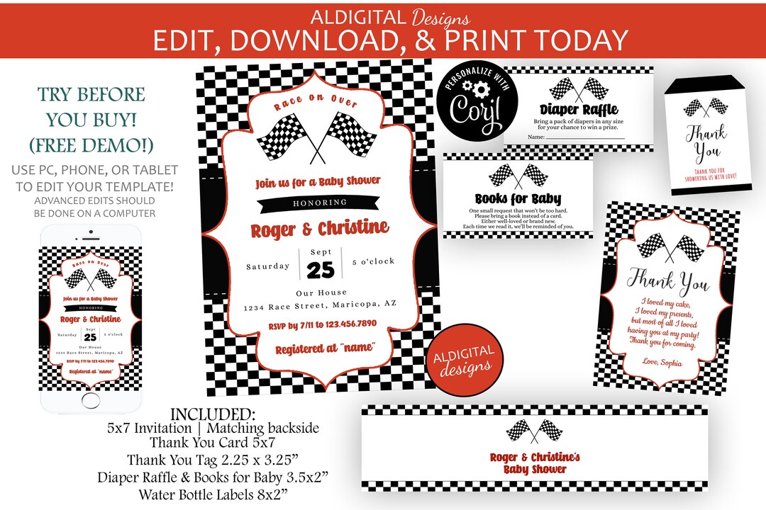 Racing Baby Shower Invitation, Racing Invitation, Racing Baby Shower ...
