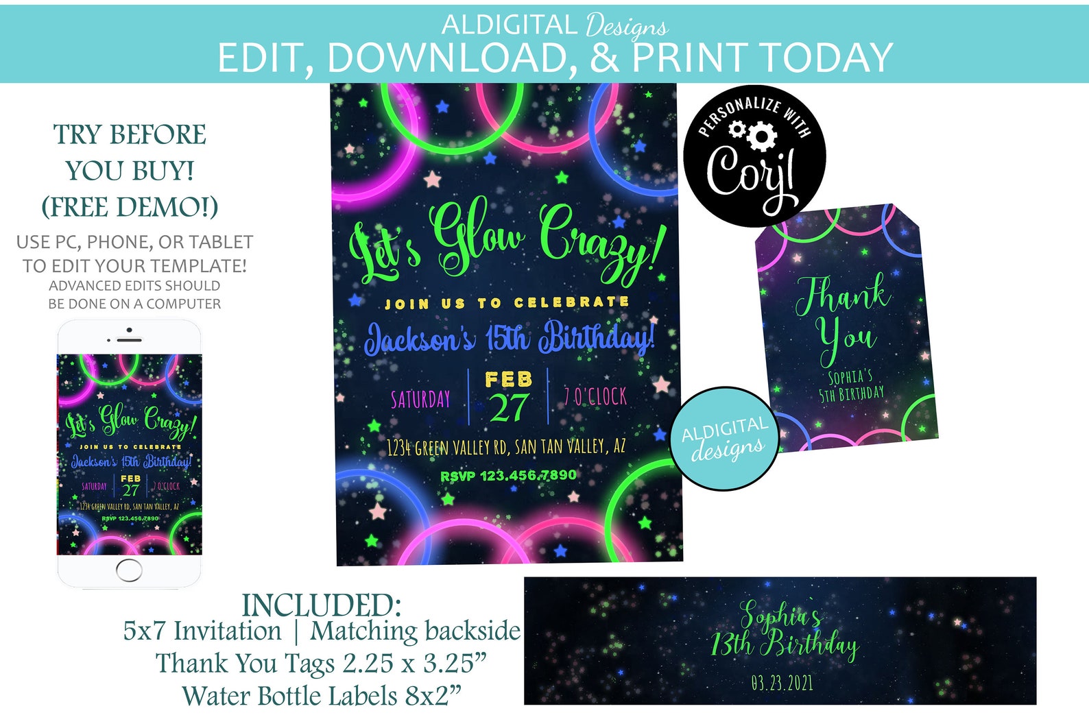 Glow Birthday Invitation Glow Party Birthday Invitation Neon - Etsy
