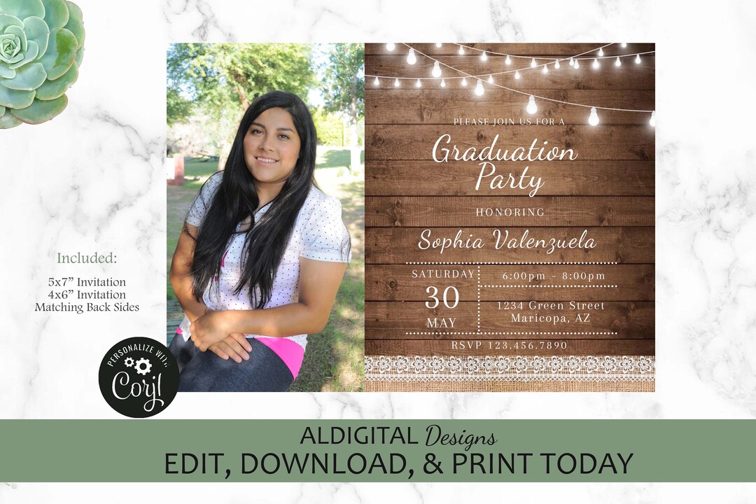 Rustic Graduation Invitation, Rustic Lights Graduation Invitation ...