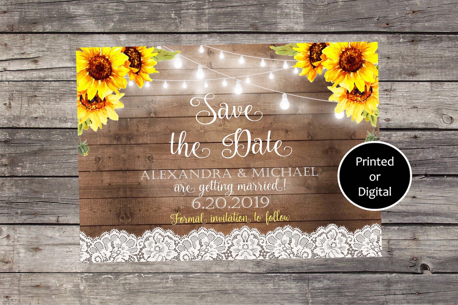 Wedding Rustic Invitation, Rustic Wedding Invitation, Sunflower Wedding ...