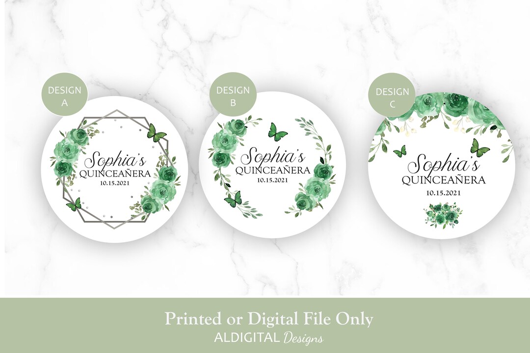 Quinceanera Green Floral Stickers, Quinceanera Green Butterfly Floral ...