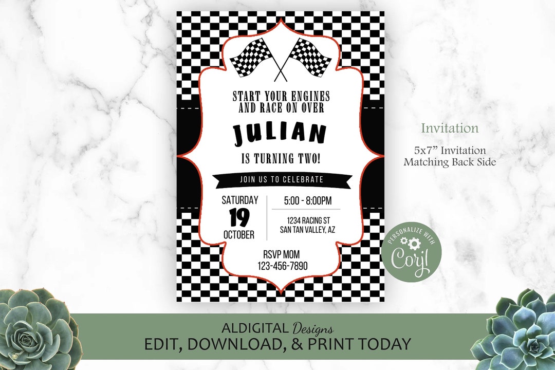 Race Car Invitation, Racing Invitation, Racing Birthday Invitation ...