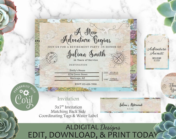 Travel Retirement Invitation World Map Travel Retirement - Etsy