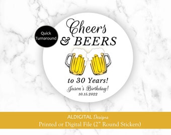 Personalized Glossy Cheers & Beers Theme Birthday Party Favor Labels ...