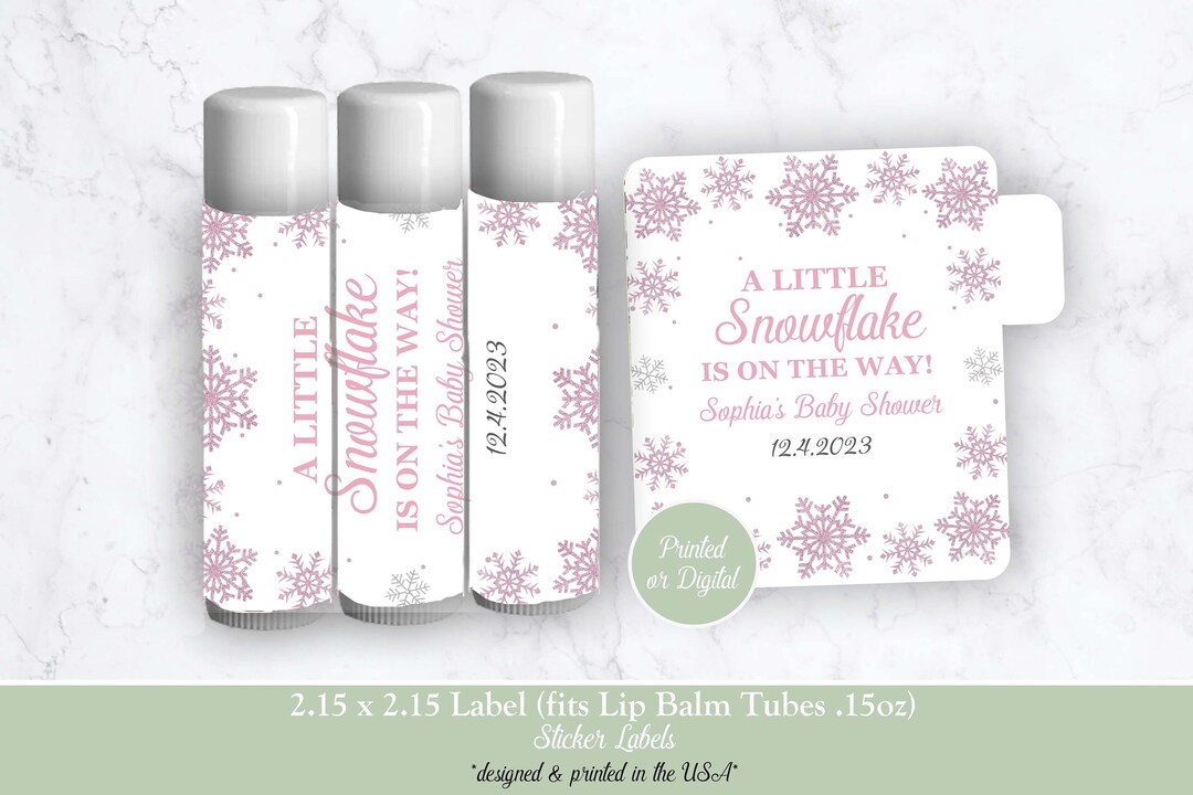 Winter Snowflake Baby Shower Lip Balm Labels, Snowflake Lip Balm Label ...