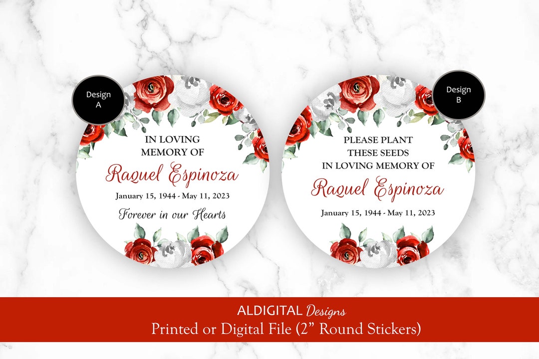 Funeral Memorial Stickers, Funeral Memorial Red Favor Stickers ...
