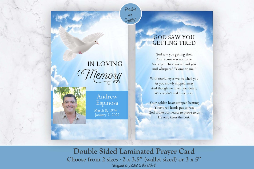 Memorial Prayer Cards, Funeral Prayer Cards, Funeral Memorial Prayer ...