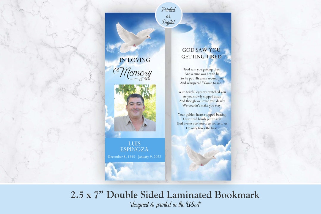 Memorial Bookmarks, Funeral Memorial Laminated Bookmarks, Memorial ...