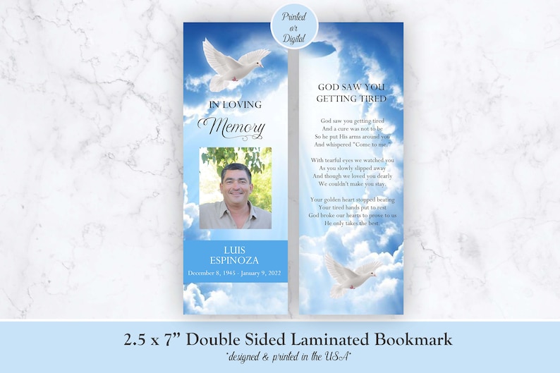 Memorial Bookmarks, Funeral Memorial Laminated Bookmarks, Memorial ...