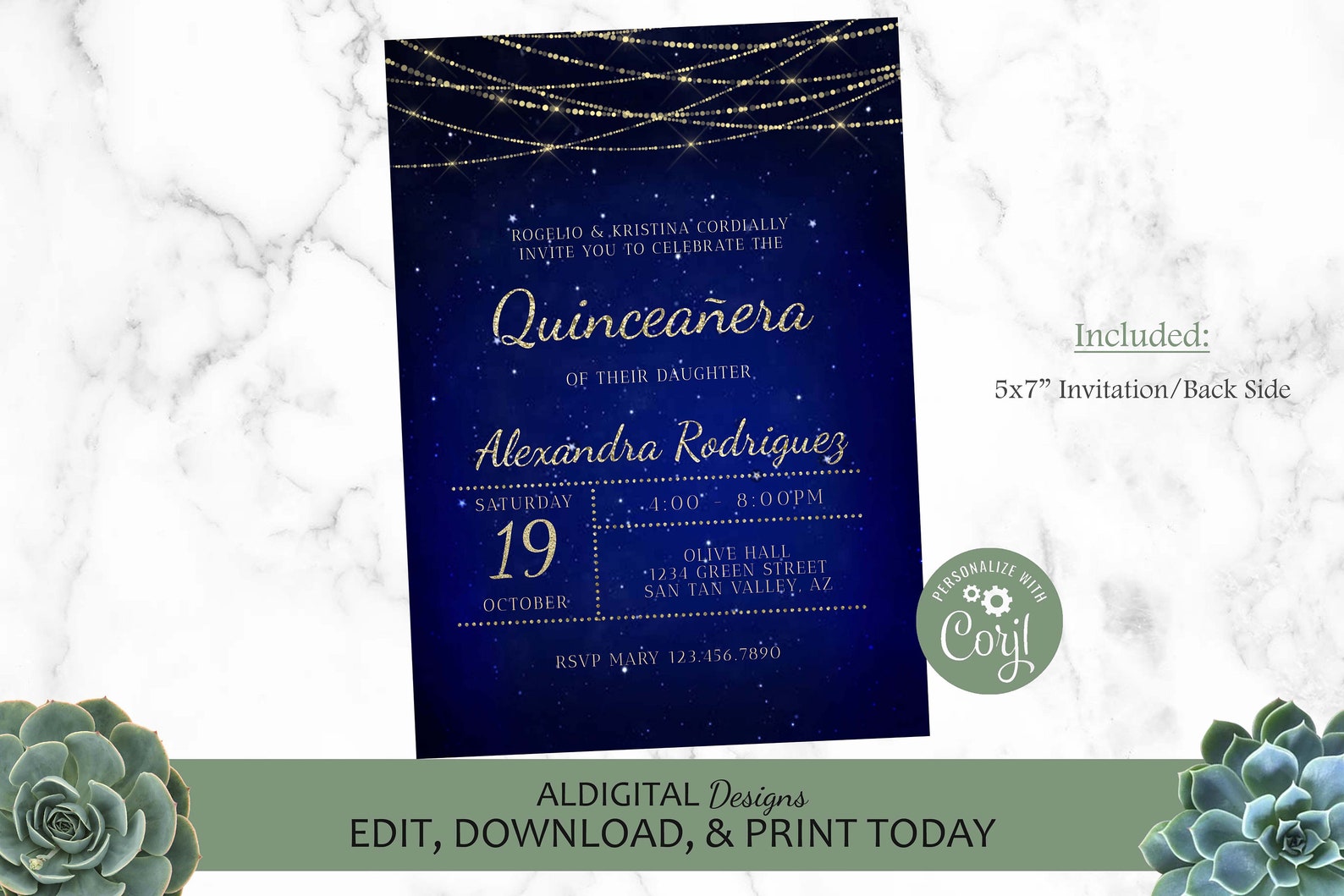 Quinceanera Invitation, Royal Blue Quinceanera Invitation, Quinceanera ...