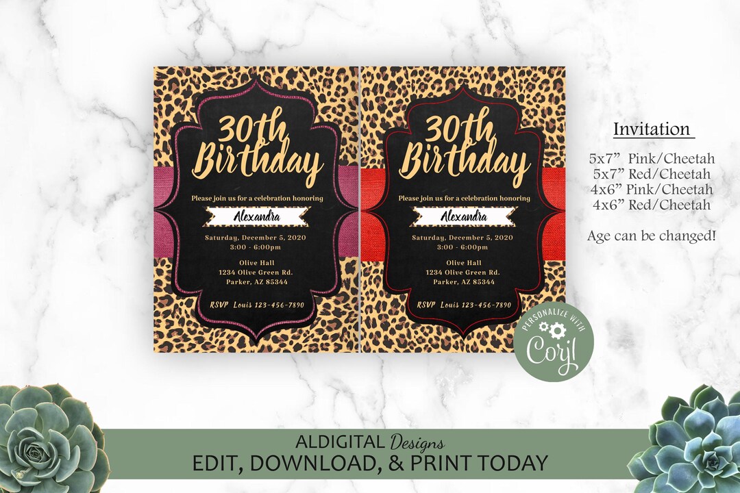 Cheetah Birthday Invitation, Cheetah Print Birthday Invitation, Cheetah ...