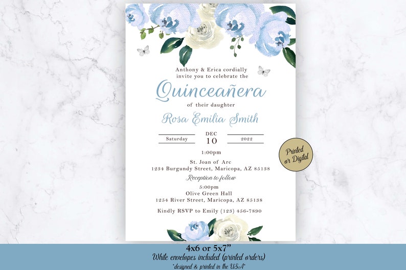 Quinceanera Invitation Blue Quinceanera Invitation - Etsy