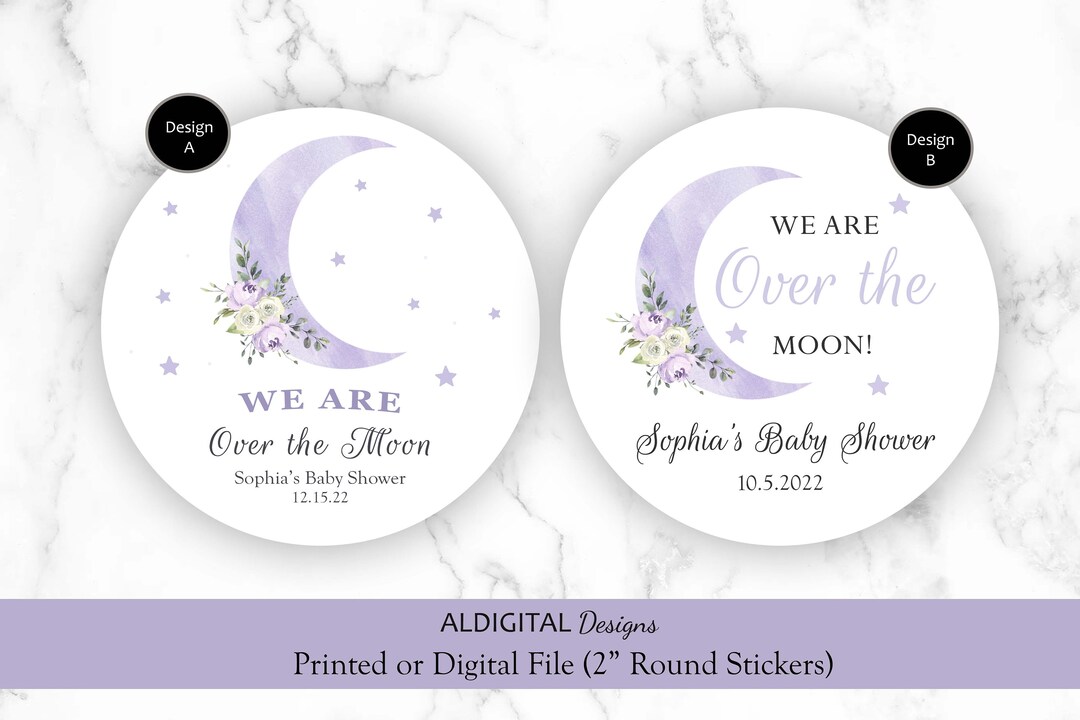 Over the Moon Stickers, Moon Baby Shower Stickers, Over the Moon Favor ...