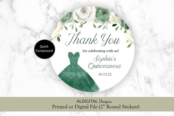 Quinceanera Emerald Green Stickers Quinceanera Green Floral - Etsy