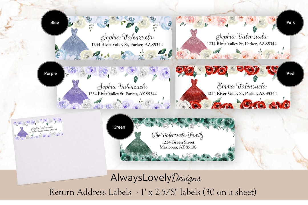 Quinceanera Return Address Labels, Quincenaera Dress Return Address ...