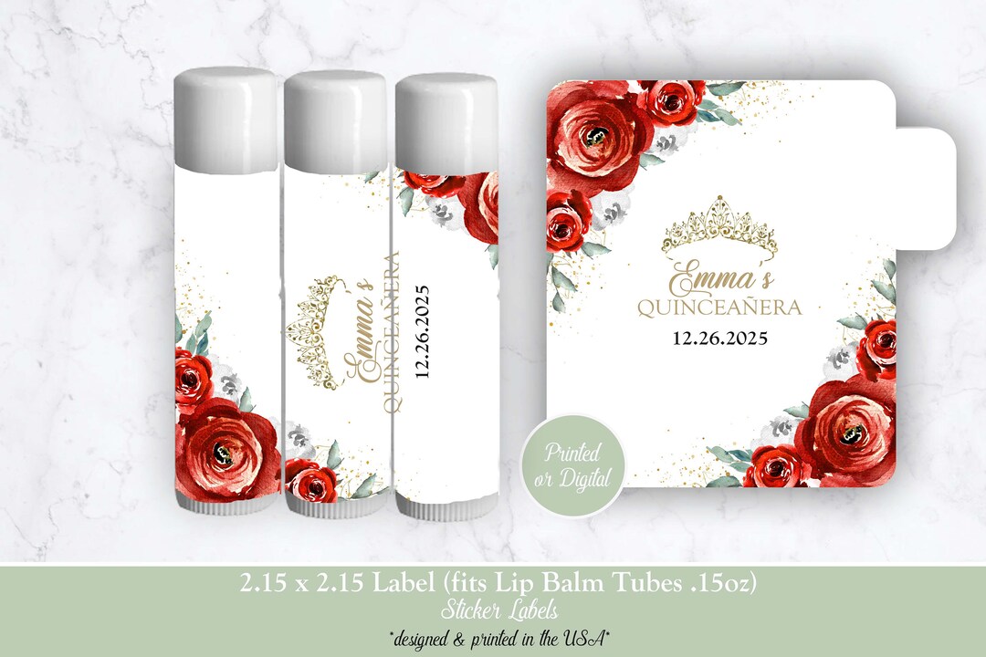 Quinceanera Lip Balm Labels, Quinceanera Red Lip Balm Label Stickers ...
