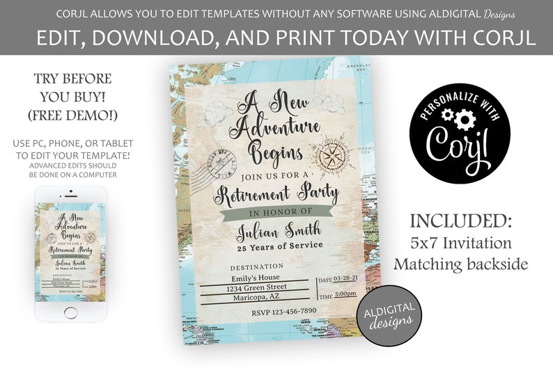 Travel Retirement Invitation World Map Travel Retirement - Etsy