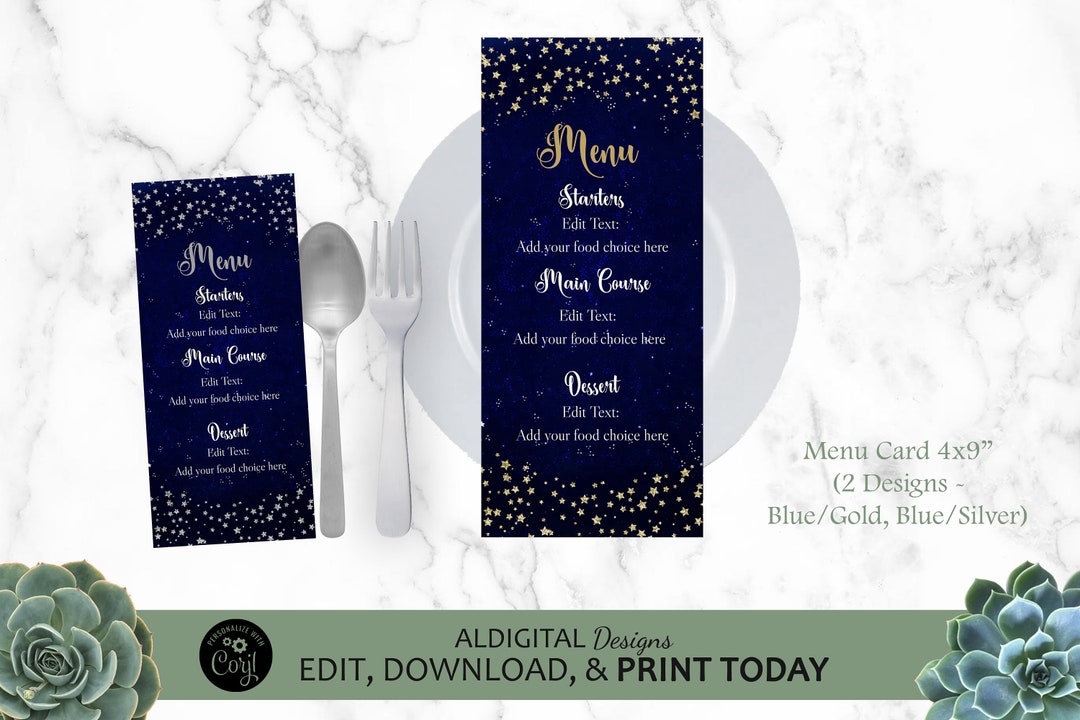 Starry Night Dinner Menu, Starry Night Sweet Sixteen Menu Card ...