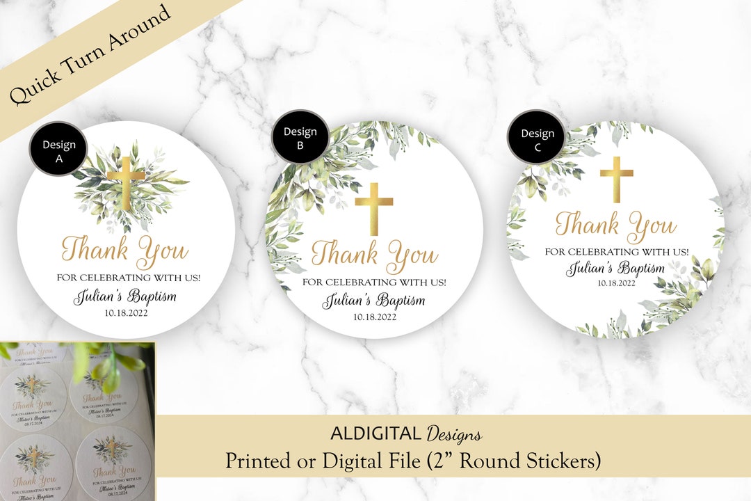 Baptism Stickers, Greenery Baptism Stickers, Baptism Favor Stickers ...