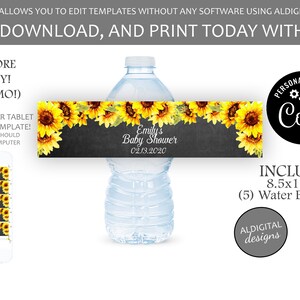 Sunflower Water Bottle Labels, Sunflower Water Bottle Label, Sunflower ...