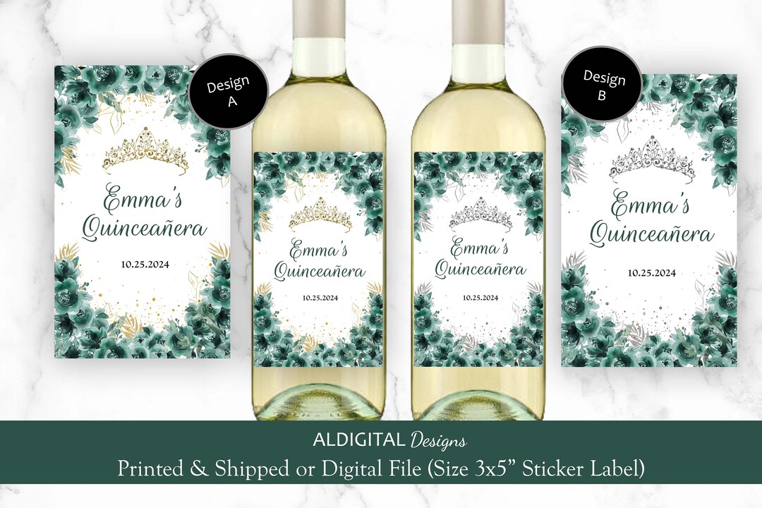 Wine Labels, Quinceanera Emerald Green Wine Labels, Quinceanera Wine ...