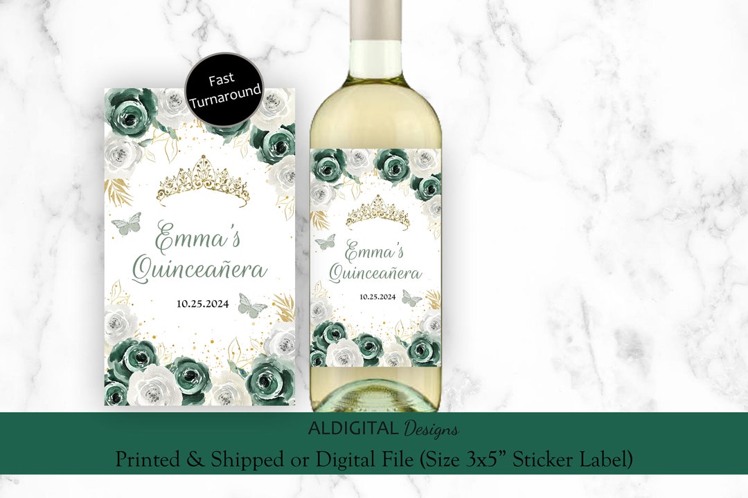 Wine Labels, Quinceanera Emerald Green Wine Labels, Quinceanera Wine ...