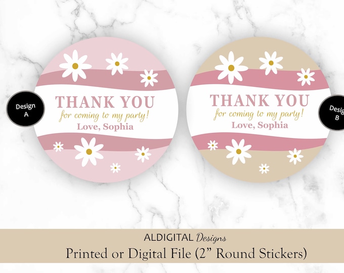 Pink Daisy Stickers Girl Party Favor Stickers Daisy Themed Birthday ...