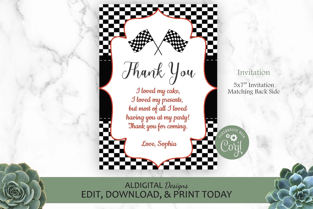 Racing Thank You Card, Race Car Thank You Card, Thank You Card, Racing ...