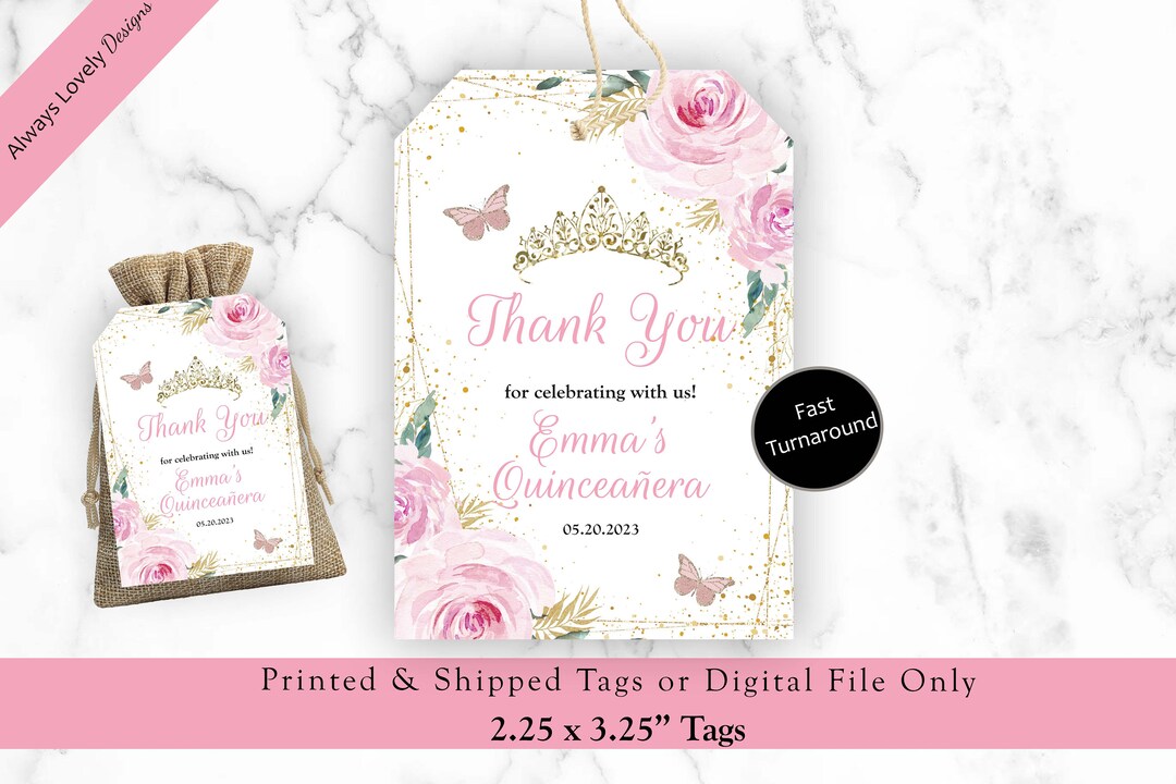 Pink Favor Tags, Pink Quinceanera Favor Tags, Pink Sweet Sixteen Favor ...