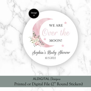 Over the Moon Stickers, Moon Baby Shower Stickers, Over the Moon Favor ...